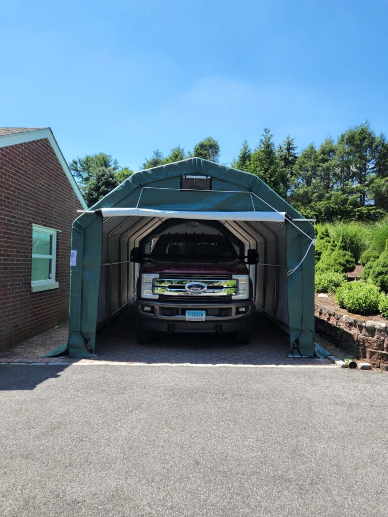 Temporary Car Shed, 12 x 24 x 10, Barn Style | MDM Shelters